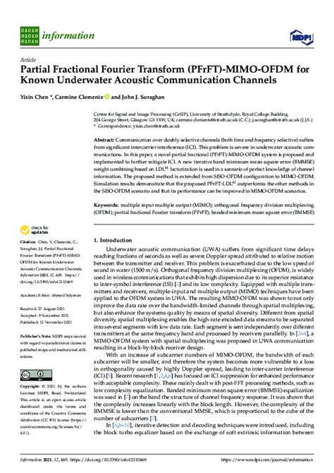 Pdf Partial Fractional Fourier Transform Pfrft Mimo Ofdm For Known Underwater Acoustic