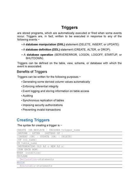 5 Triggers And Packages Triggers Are Stored Programs Which Are