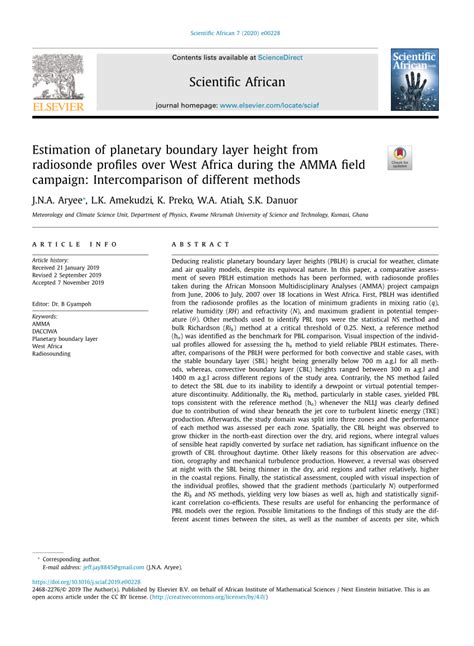 Pdf Estimation Of Planetary Boundary Layer Height From Radiosonde Profiles Over West Africa