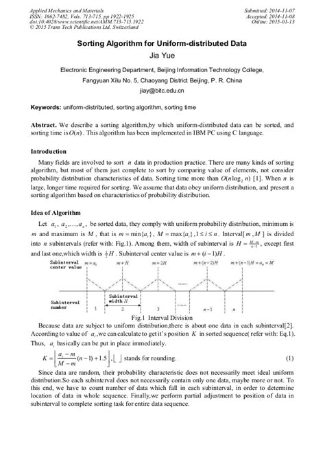 Sorting Algorithm For Uniform Distributed Data Scientificnet