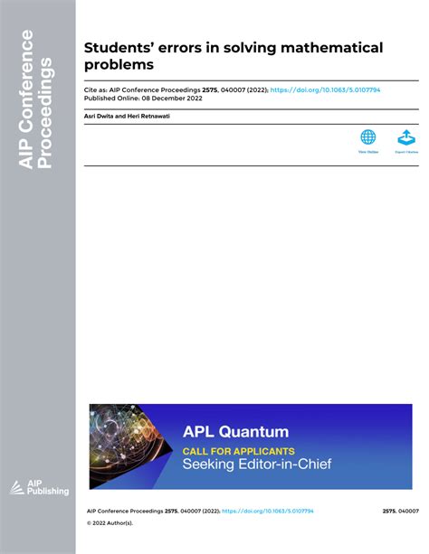 Pdf Students Errors In Solving Mathematical Problems