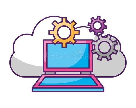 Laptop Computer Gears Cloud Data Storage Stock Illustration Illustration Of Mobility