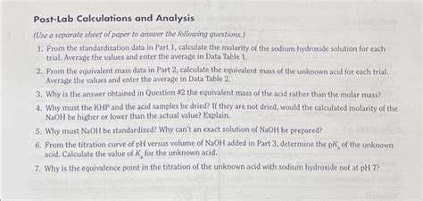 Post Lab Calculations And Analysis Use A Separate Chegg