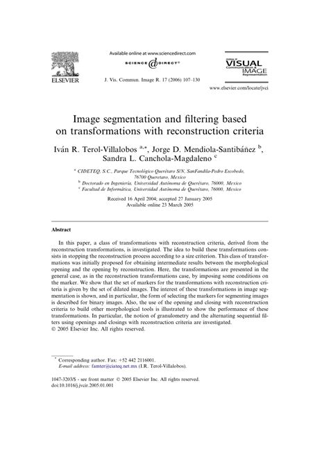 Pdf Image Segmentation And Filtering Based On Transformations With Reconstruction Criteria