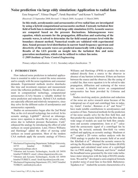 Pdf Noise Prediction Via Large Eddy Simulation Application To Radial Fans