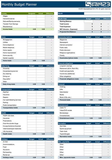 Free Excel Monthly Budget Template Budgeting Worksheets