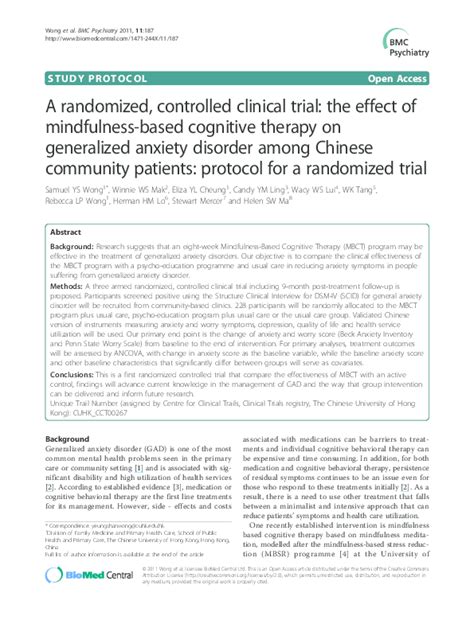 Pdf A Randomized Controlled Clinical Trial The Effect Of Mindfulness Based Cognitive Therapy