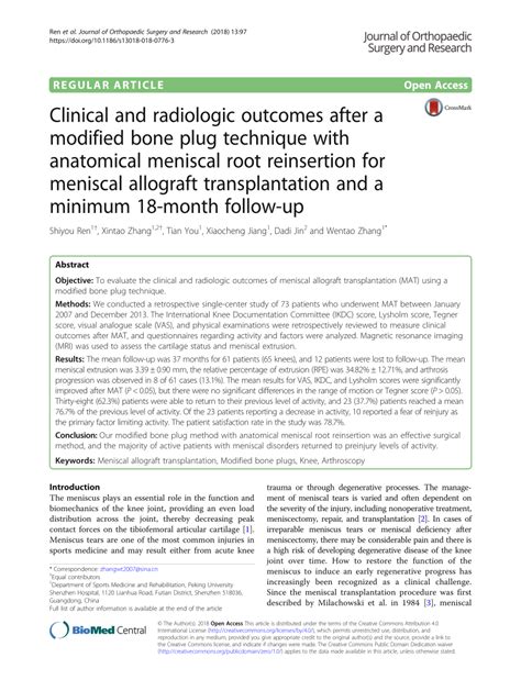 Pdf Clinical And Radiologic Outcomes After A Modified Bone Plug