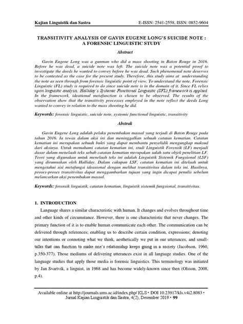 Transitivity Analysis Pdf International Standard Serial Number Linguistics