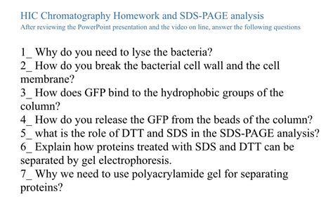 HIC Chromatography Homework And SDS PAGE Analysis Chegg Com
