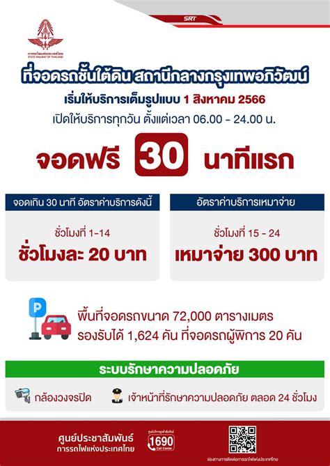 รฟท แจ้งเก็บค่าจอดรถสถานีกลางบางซื่อ เริ่มแล้ววันนี้