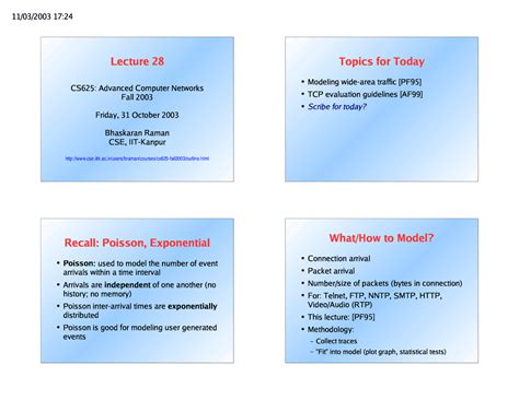 Modelling Wide Area Traffic Advanced Computer Networks Lecture 28