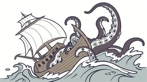 Kraken Attacking Ship Sea Mythical Monster Naval Battle Ocean