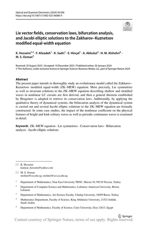Lie Vector Fields Conservation Laws Bifurcation Analysis And Jacobi