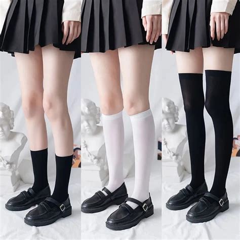 Jk Woman Long Socks Cute Black White Velvet Lolita Solid High Knee Socks Fashion Kawaii Cosplay