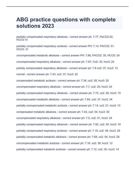 Abg Practice Questions With Complete Solution 2023 2024 Abg Stuvia Us