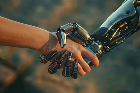 Technology Future And Artificial Intelligence Concept Close Up Of Handshake Of Human And Robot