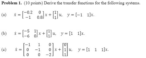 Solved Problem 1 10 Points Derive The Transfer Functions