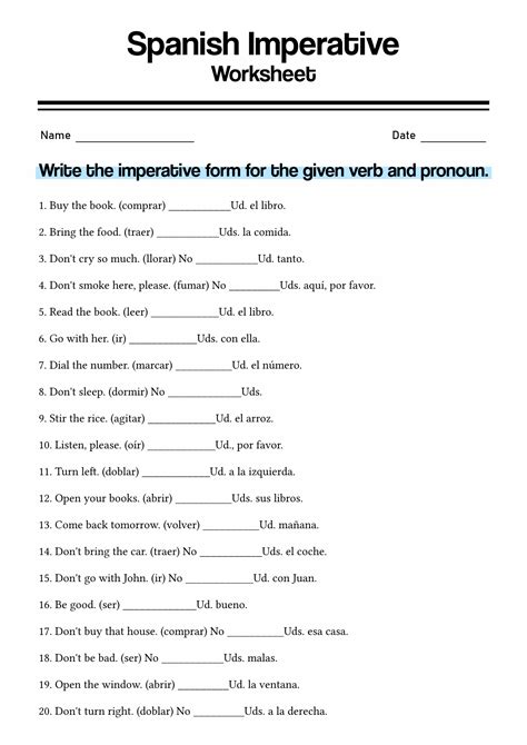 Commands In Spanish Worksheet Printable Word Searches