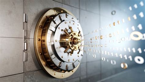 Open Large Bank Vault Door With Digital Binary Code Stream Representing