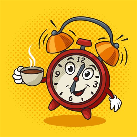 Reloj Despertador De Dibujos Animados Taza De Café Vector De Arte Pop