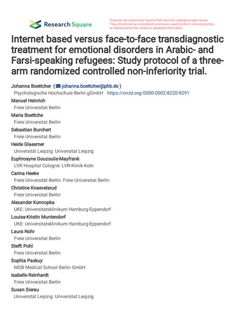 Pdf Internet Based Versus Face To Face Transdiagnostic Treatment For Emotional Disorders In