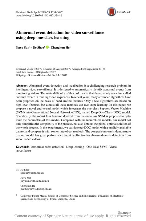 abnormal event detection for video surveillance using deep one class learning request pdf
