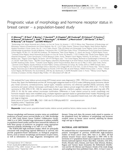 Pdf Prognostic Value Of Morphology And Hormone Receptor Status In