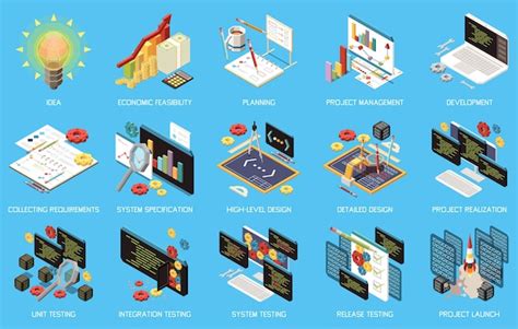 Free Vector V Model Software Development Set With Isolated