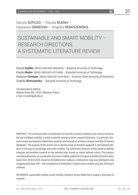 Pdf Sustainable And Smart Mobility Research Directions A Systematic Literature Review