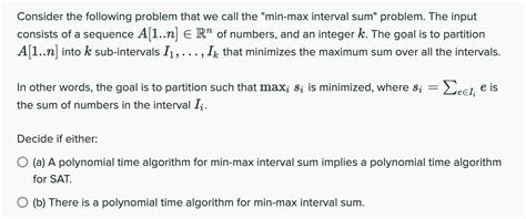 Solved Consider The Following Problem That We Call The Chegg