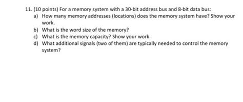 Solved 11 10 Points For A Memory System With A 30 Bit