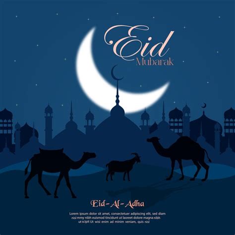 초승달과 모스크가 있는 벡터 이드 알 아드하 무바라크 배경 디자인 프리미엄 벡터