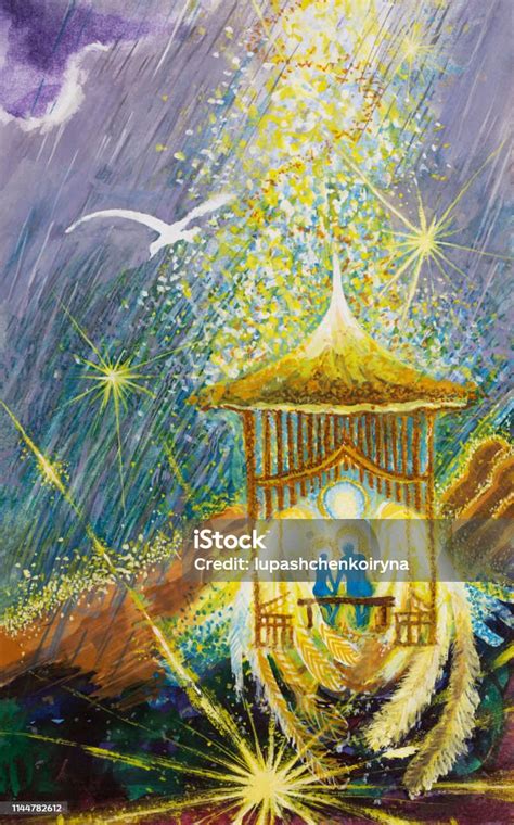 세련 된 일러스트 현대 작품 우화 나의 원래 유화 캔버스 인상파 판타지 상징적 수직 풍경 천사 아래에 사랑에 그의 날개 커플에 사랑의 정자 지주 손 사랑 하늘의 선언 뇌우