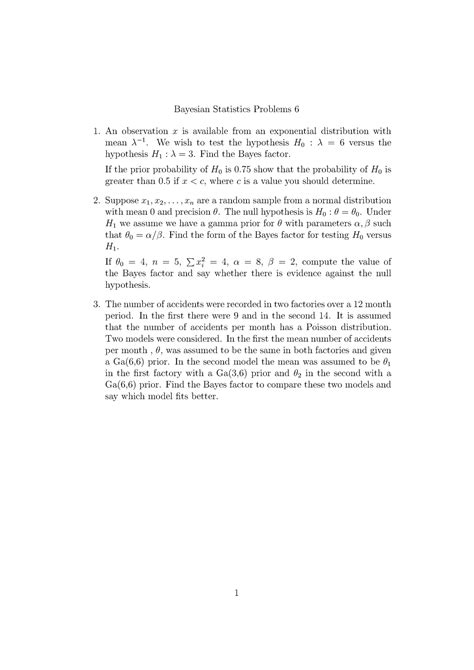 Problems Bayesian Statistics Problems An Observation X Is Available From An