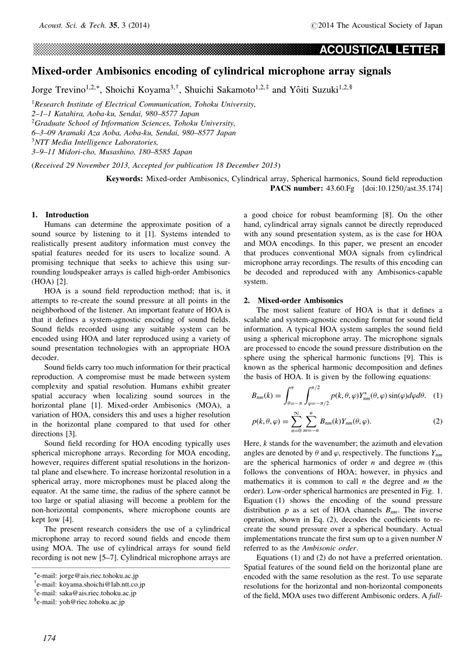 Pdf Mixed Order Ambisonics Encoding Of Cylindrical Microphone Array