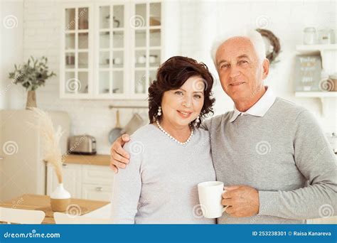 Happy Old Couple Having Coffee Together Stock Image Image Of Love
