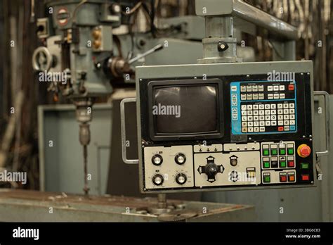 Old Lathe Machine Monitor Control Panel With Button Switch For Metal Cnc Operating Program Stock