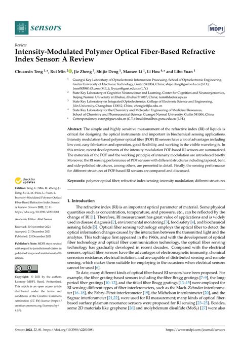 Pdf Intensity Modulated Polymer Optical Fiber Based Refractive Index