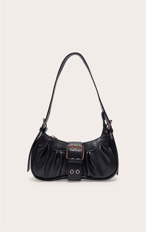 Black Pu Eyelet Buckle Shoulder Bag Accessories Prettylittlething