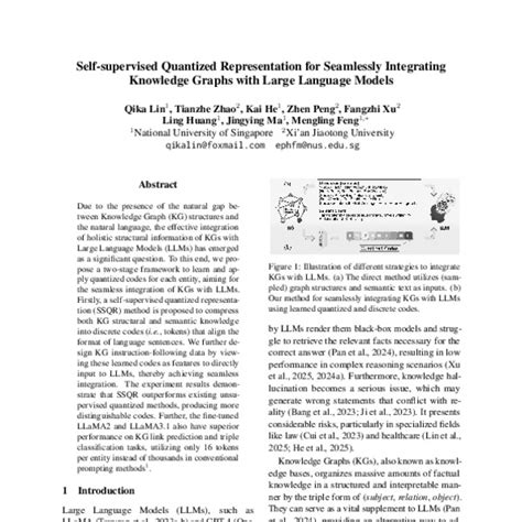 Self Supervised Quantized Representation For Seamlessly Integrating Knowledge Graphs With Large