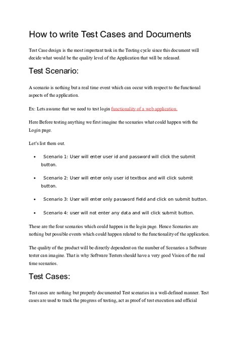 Doc How To Write Test Cases And Documents Test Scenario