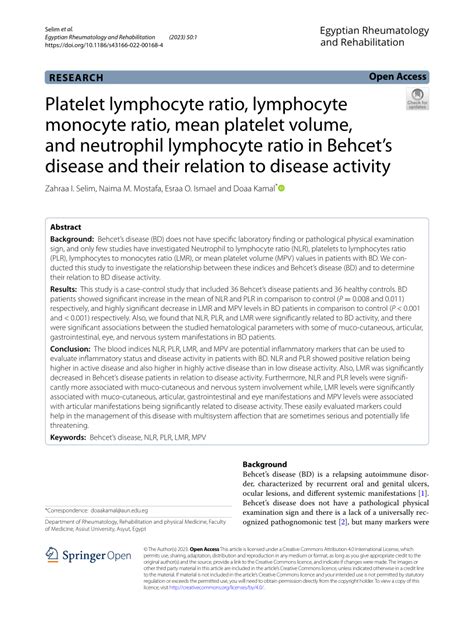 Pdf Platelet Lymphocyte Ratio Lymphocyte Monocyte Ratio Mean Platelet Volume And Neutrophil