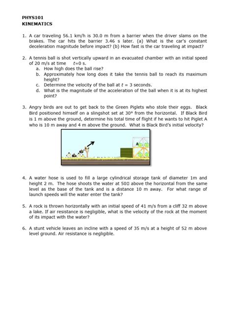 Kinematics Problem Set Pdf Acceleration Velocity