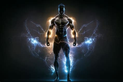 Premium Photo Strong Man In Lightning Flashes Athlete Silhouette With Inner Energy Generative Ai