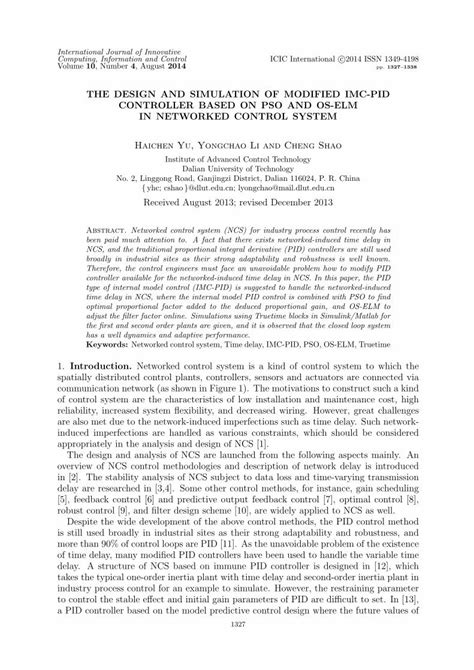 Pdf The Design And Simulation Of Modified Imc Pid Controller