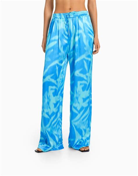 ატლასის ფართო შარვალი პრინტით ქალი Bershka