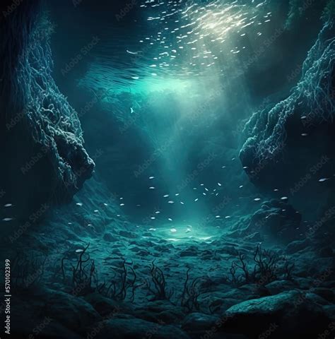 Fantasy Underwater Clearing Coral Reef With Sand And Rocks Underwater Bubbles Bahamas Or