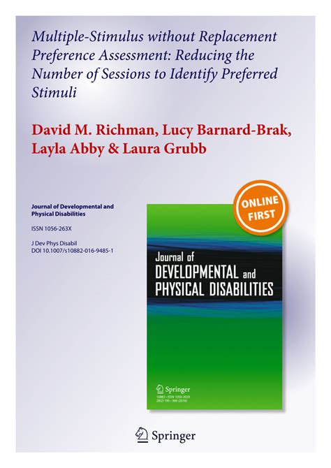 Pdf Multiple Stimulus Without Replacement Preference Assessment Reducing The Number Of