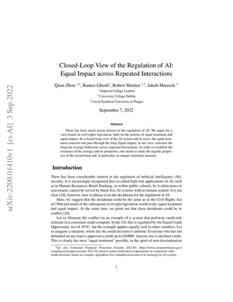 closed loop view of the regulation of ai equal impact across repeated